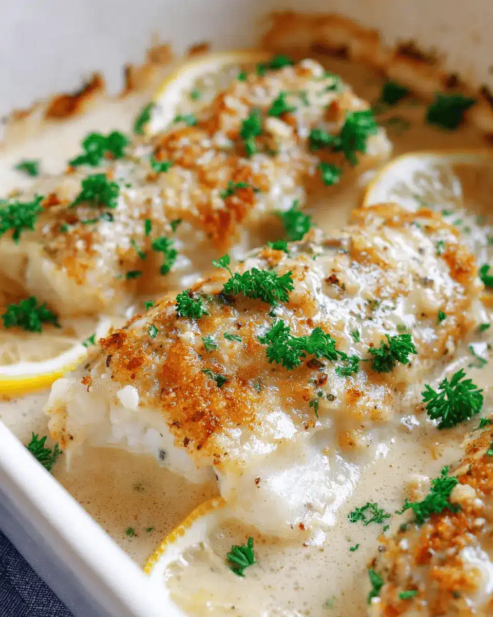 creamy lemon garlic baked cod